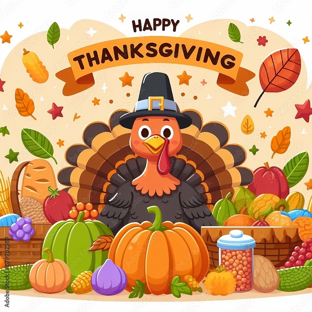 thanksgiving background with pumpkins and leaves Illustration of a ...