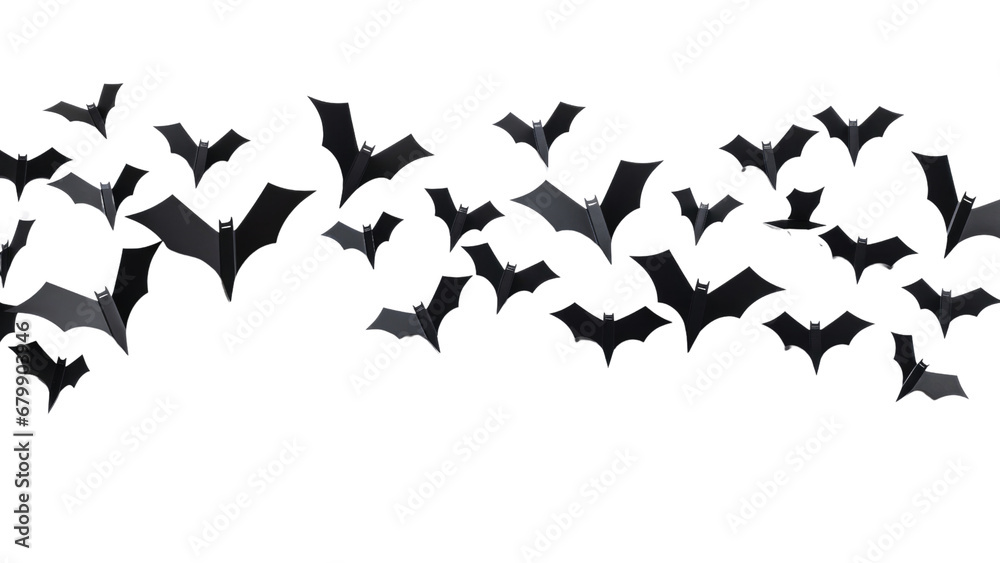 Halloween and decoration concept - black paper bats flying over ...