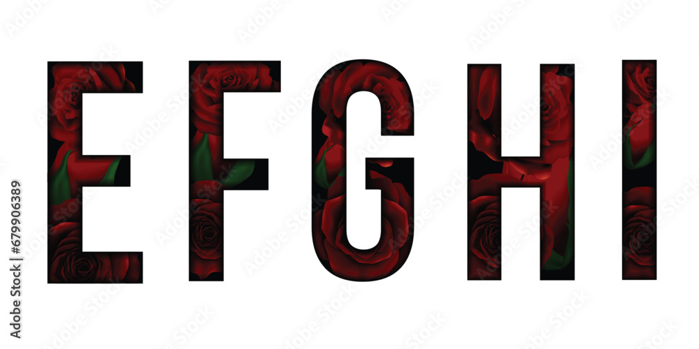 Red roses flower font Alphabet e, f, g, h,i text effect. Made of Real ...