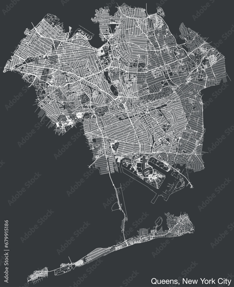 Detailed hand-drawn navigational urban street roads map of the QUEENS ...