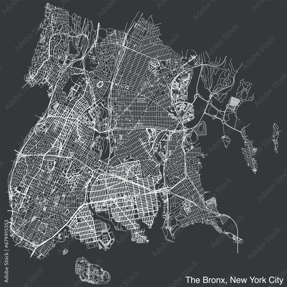 Detailed hand-drawn navigational urban street roads map of THE BRONX ...