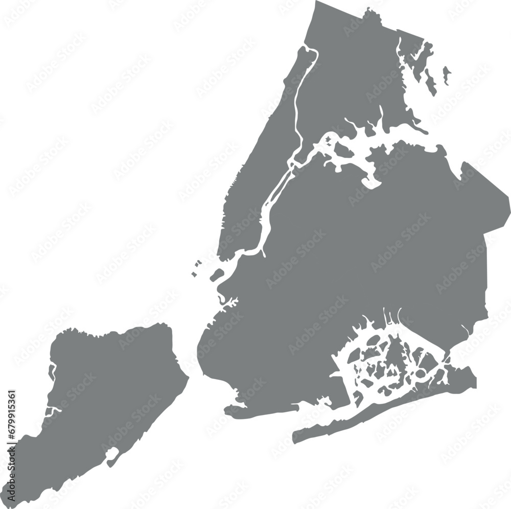 Grey flat vector administrative map of NEW YORK CITY, UNITED STATES ...