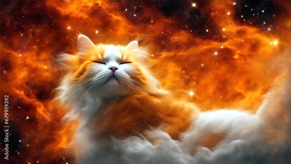 Cat in space and nebula. Gas cloud. Cosmic art. Galactic art. 4K - 8K ...