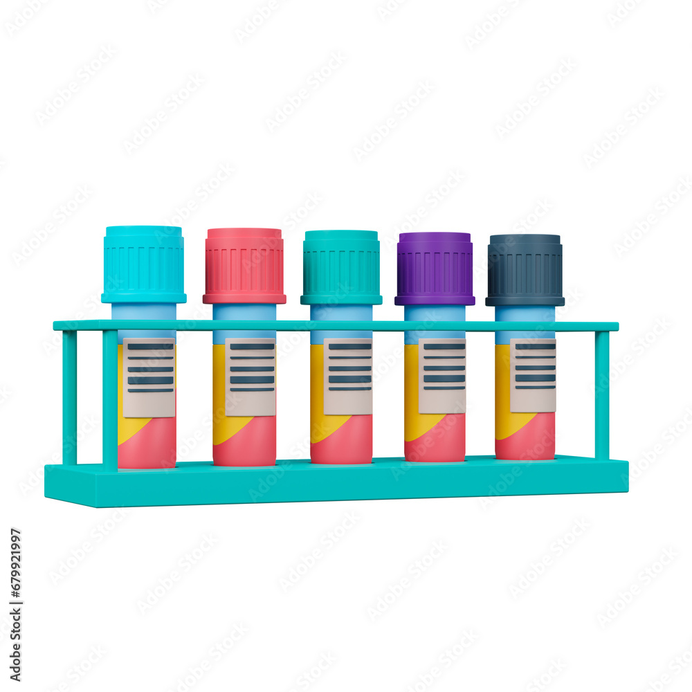 Blood sample in tubes on rack with barcode label. 3d render. Stock ...
