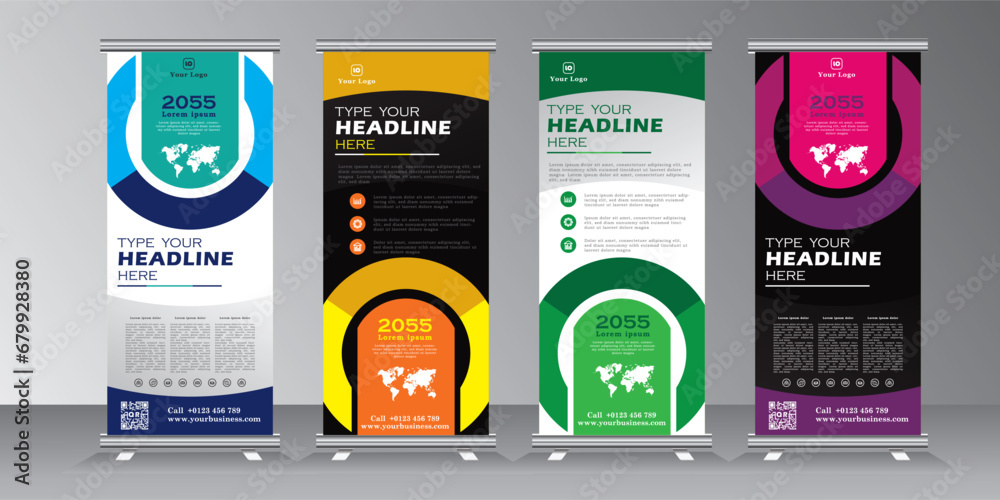 Business roll up banner stand design template with multi colors ...