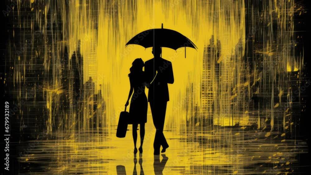 Seamless loop animation. People, Couple Walking Dogs, Standing Rainy ...