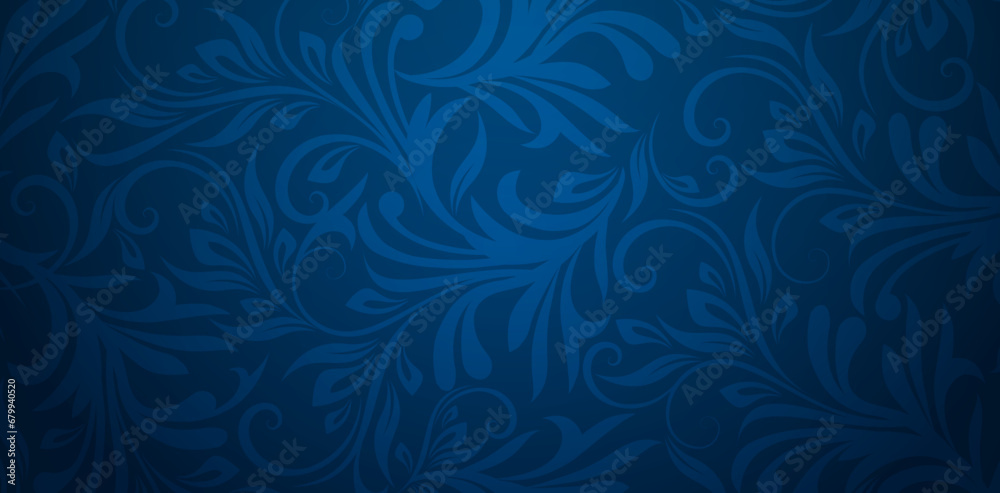 vector illustration blue background with floral motif abstract patterns ...