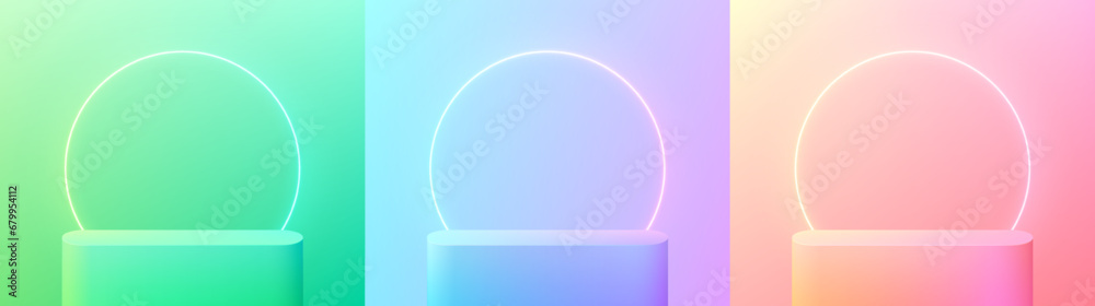 Set of 3D background with green, blue-pink and red-yellow round corner ...