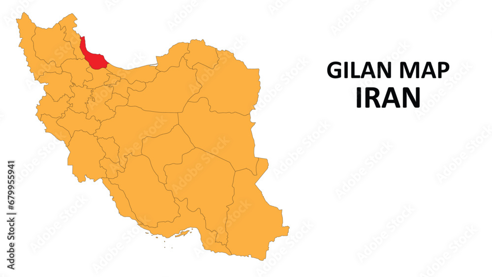 Vetor de Iran Map. Gilan Map highlighted on the Iran map with detailed ...