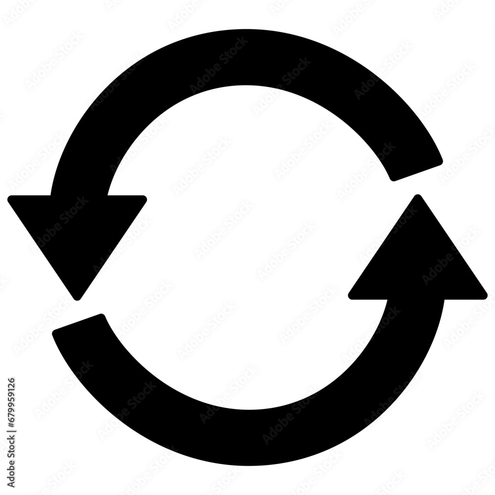 Black round workflow refresh 2 arrows icon, simple two turn shapes turn ...