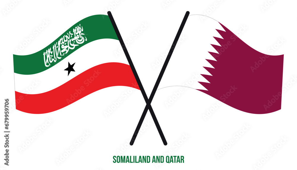 Somaliland and Qatar Flags Crossed And Waving Flat Style. Official ...