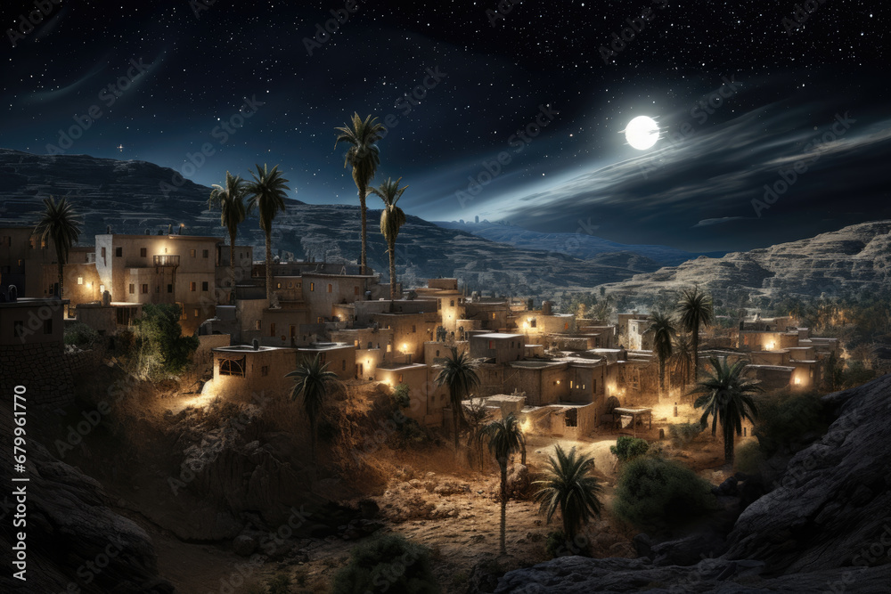 Christmas star over city of Bethlehem. Nativity story. Birth of Jesus ...