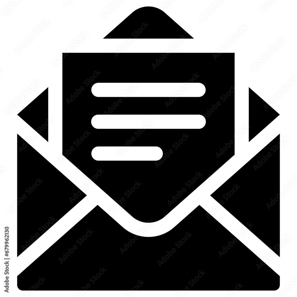 Black single email letter glyph icon, simple mail envelope flat design ...