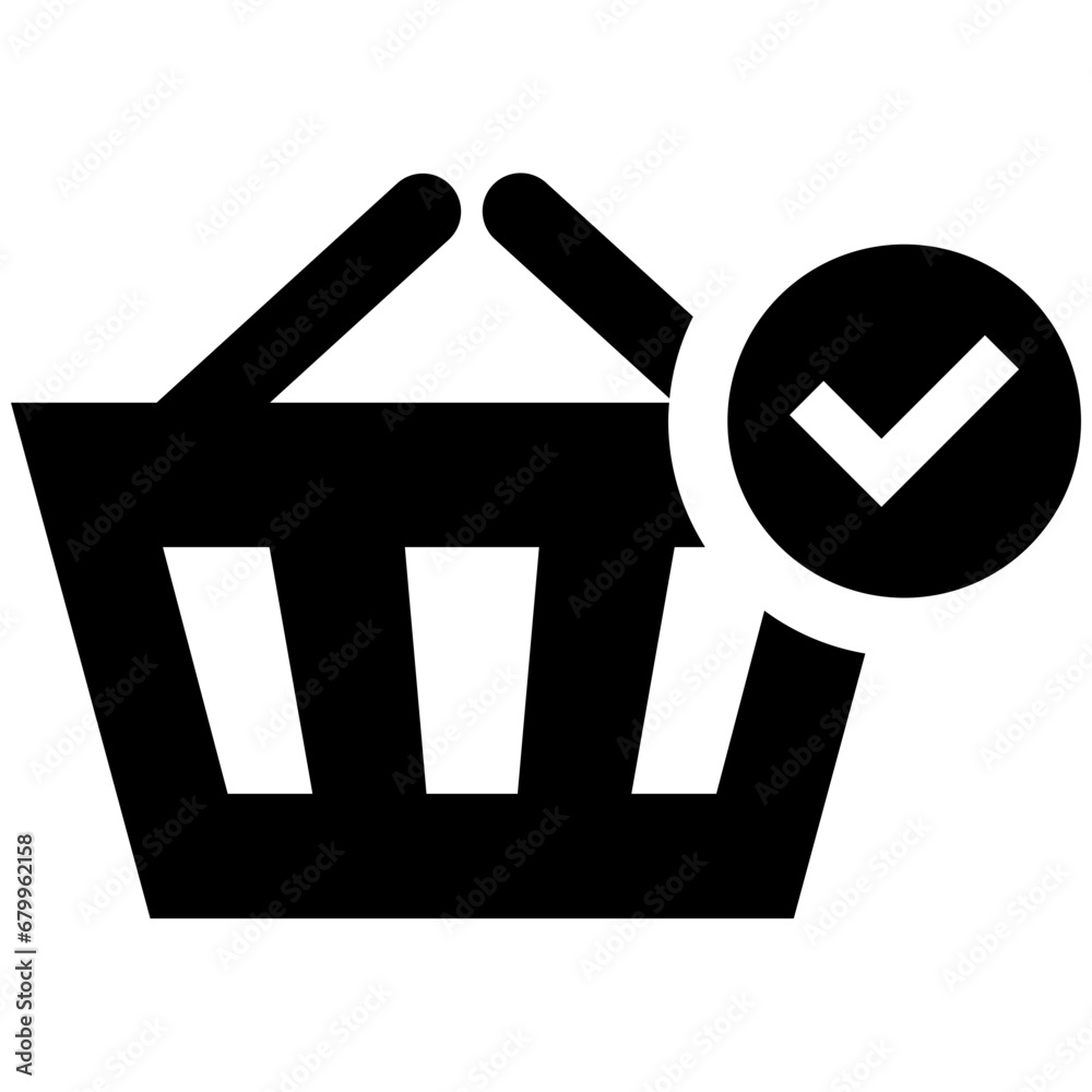 Black order completed icon, shopping cart with check mark, simple flat ...