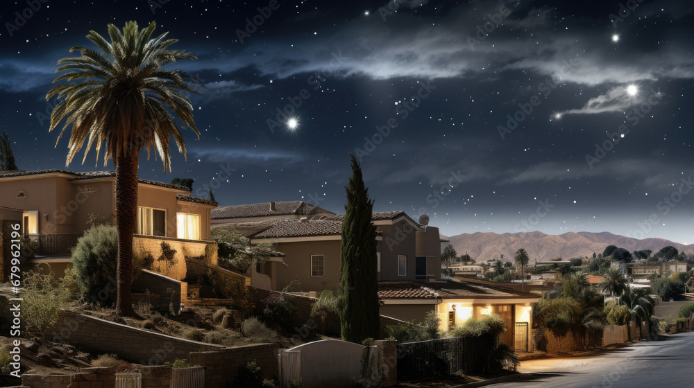 Christmas star over city of Bethlehem. Nativity story. Birth of Jesus ...