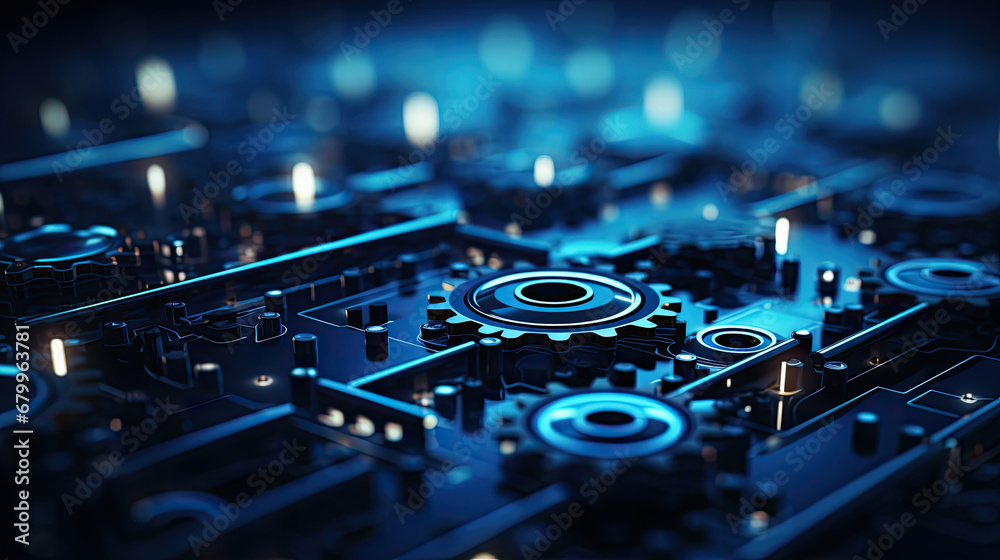 close up view of a gears, Blue gears technology background,Hi-tech ...