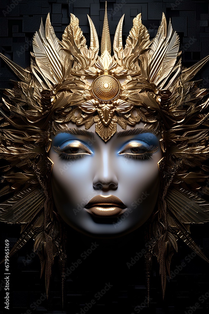 Huitzilopochtli, The Aztec Sun God. Black paper with intricate and ...