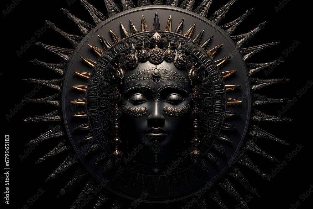 Huitzilopochtli, The Aztec Sun God. Black paper with intricate and ...