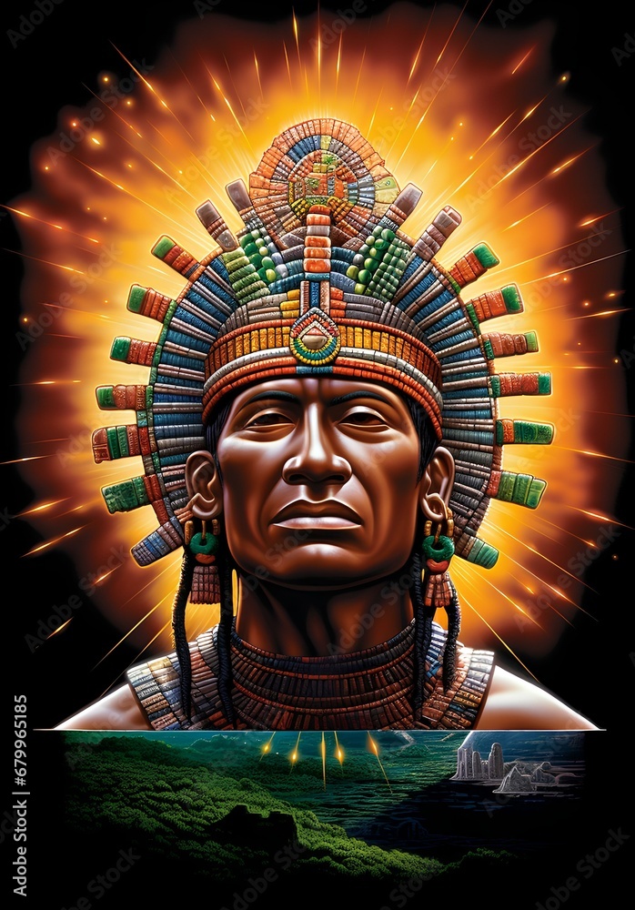 Huitzilopochtli, The Aztec Sun God. 2d colorful logo. Cyberpunk style ...