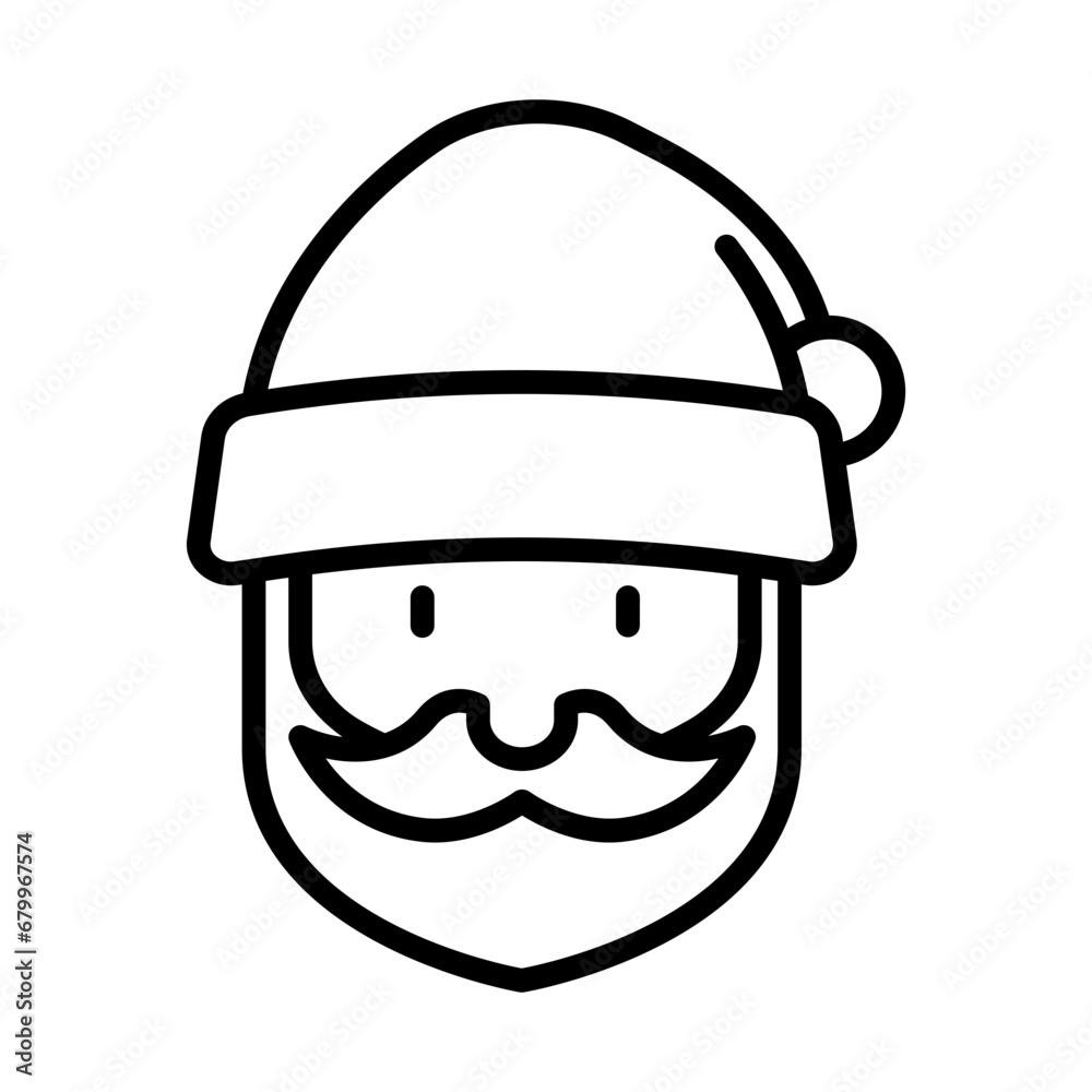 Black single santa claus face line icon, simple christmas figure flat ...