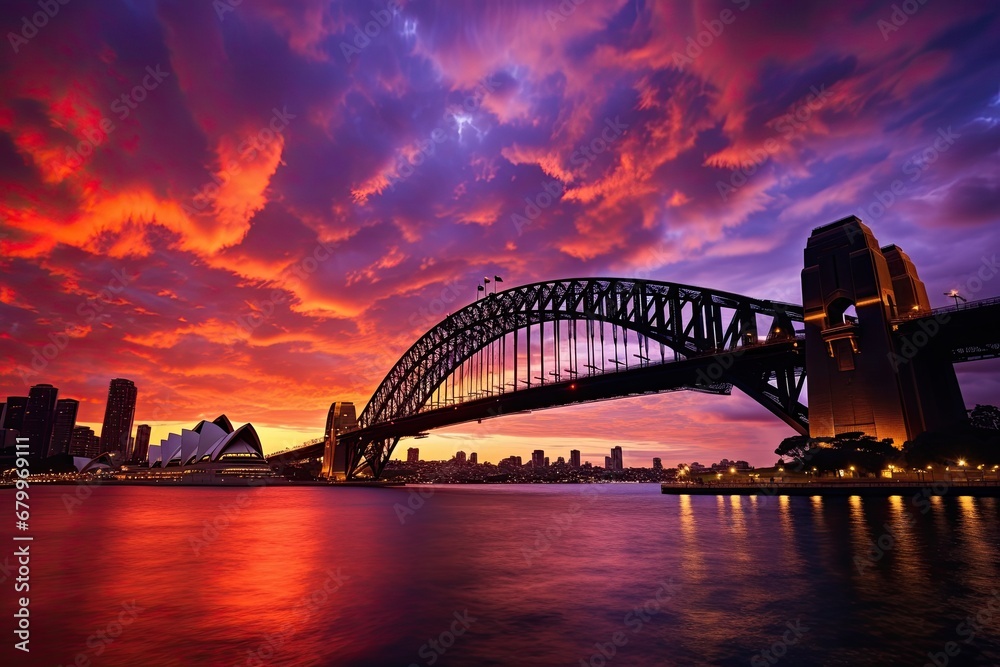 Sydney Harbour Bridge at sunset, Australia. Sydney Harbour Bridge is a ...