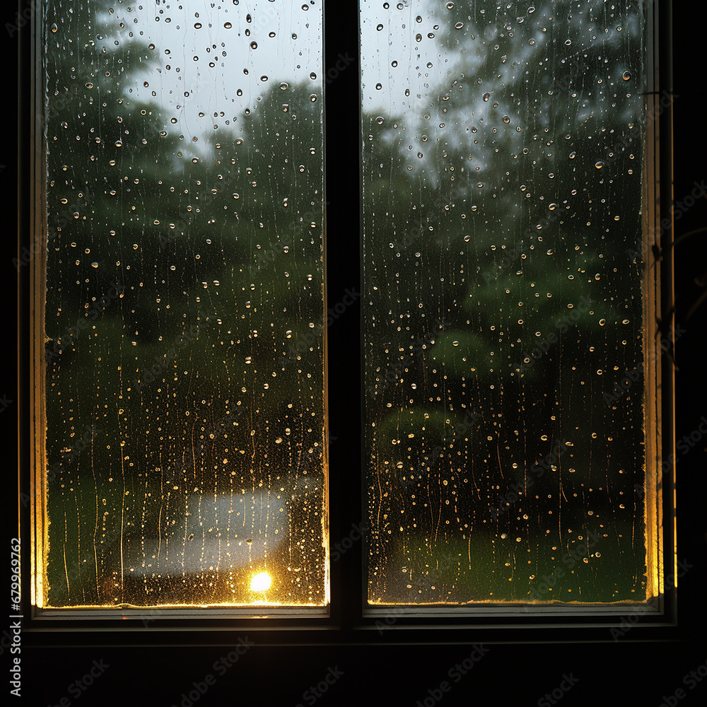 AI-Generated Image: View Through Rain-Streaked Windowpane Droplets ...