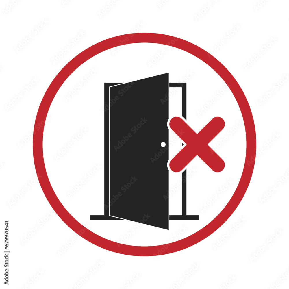 Isolated pictogram round sign of keep door closed, do not open door ...