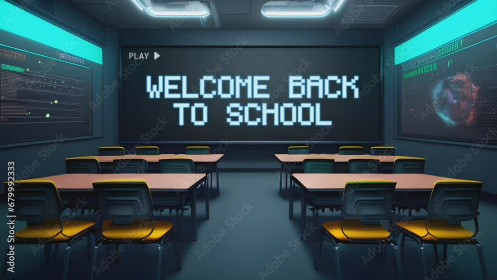 "Welcome Back To School" text motion on big screen in modern and ...