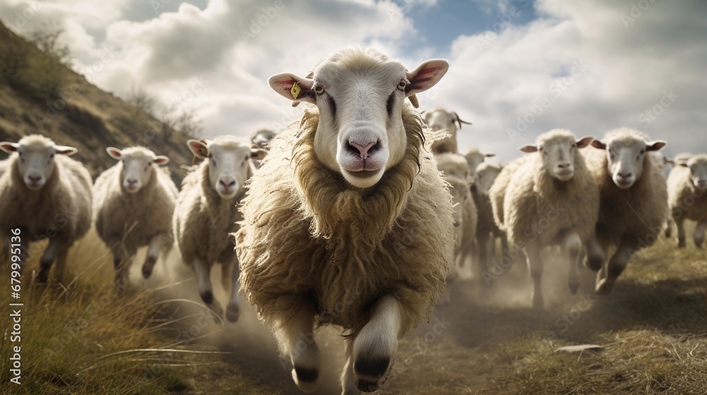 Capture the dynamic movement of a herd of cattle or sheep as they ...