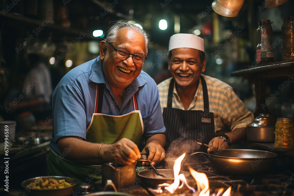 two men of indian origin are cooking typical indian food to celebrate india's republic day. man ...