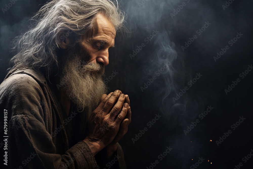 Old man praying in the dark room with his hands folded in prayer Stock ...