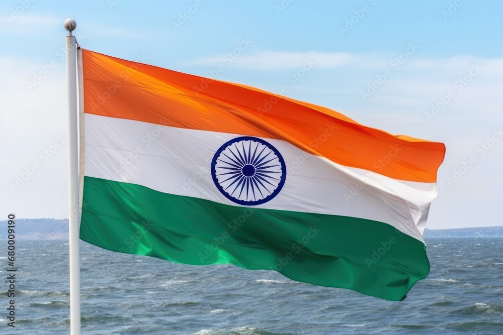 Indian flag waving proudly over the sea, symbolizing unity and ...