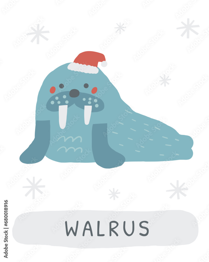 Winter flashcard. Learning English words for kids. Cute hand drawn ...
