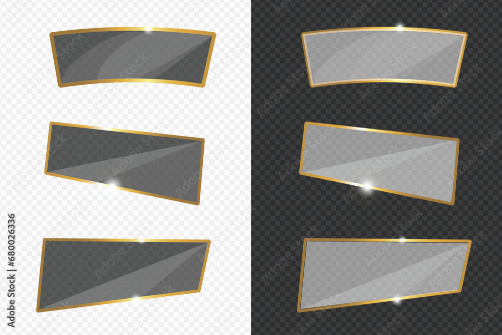 3D Elegant Black and Gold Isolated Banner Designs. Glass Signboards or ...