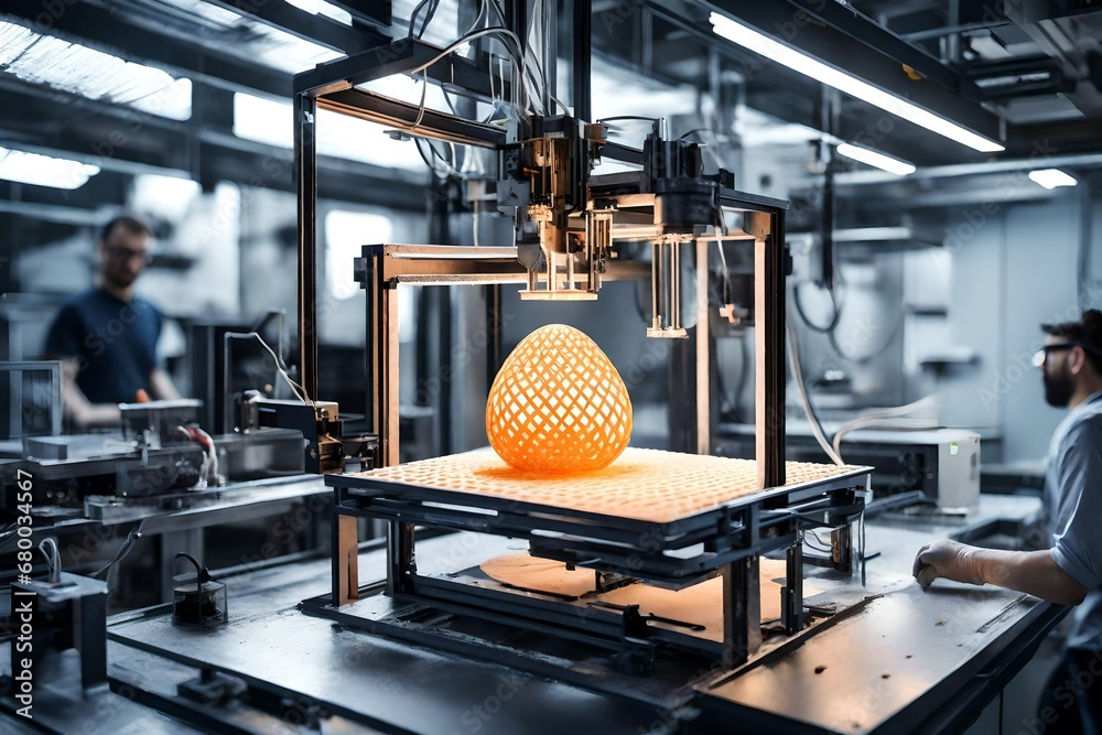 3D printing process creating intricate objects layer by layer in a state-of-the-art ...