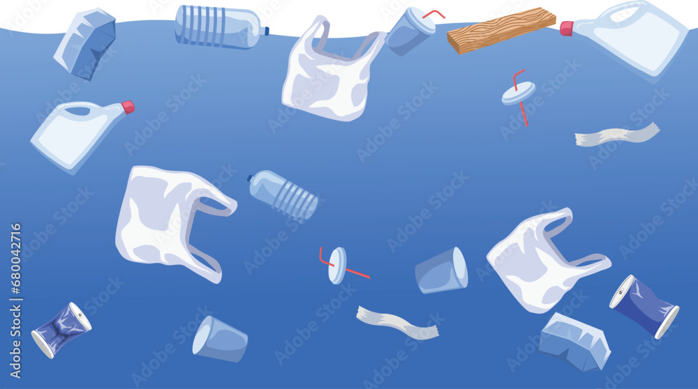 Environmental vector Illustration of Underwater pollution. Undersea ...
