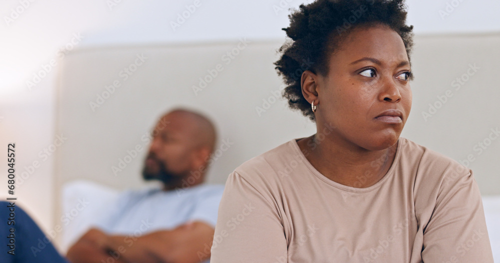 Angry, divorce and black couple in home with conflict, fight or ...
