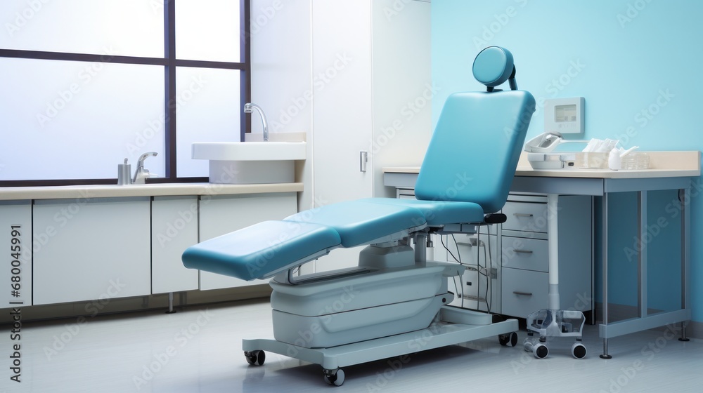 Clinical examination room setup featuring an examination table ...