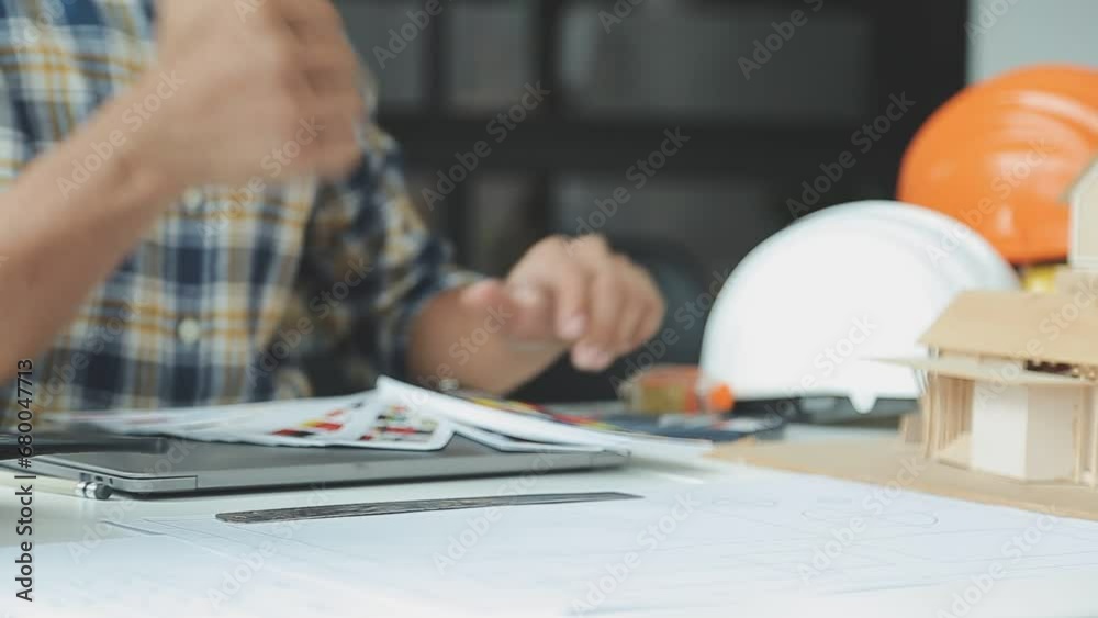 Architecture Engineer Teamwork Meeting, Drawing and working for ...