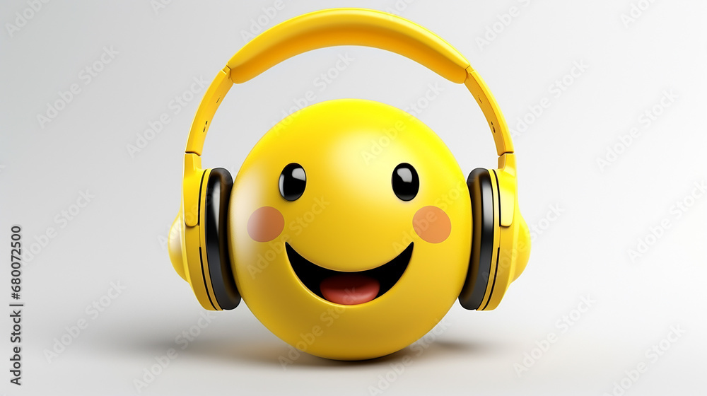 3D rendering Listening emoji on white isolated background with ...