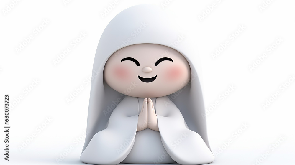 3D rendering Praying emoji on white isolated background with smile ...