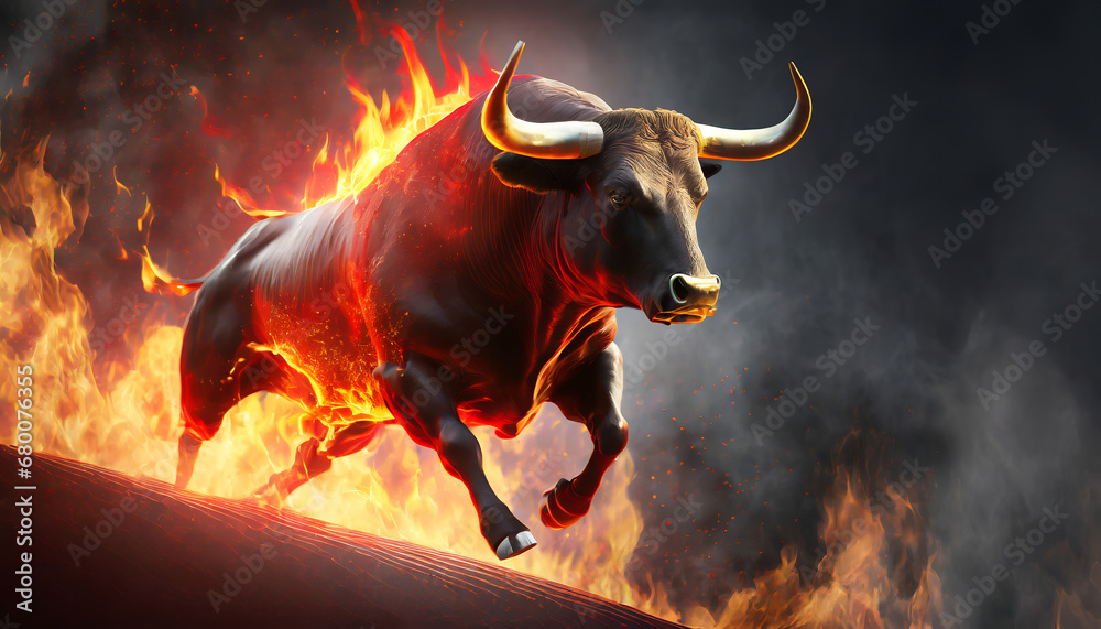 Inferno Prosperity: Bull Running on Fire in Business Stock Illustration ...