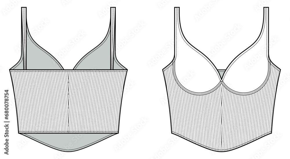 Sexy push-up Bralette top flat technical fashion illustration. Bralette ...