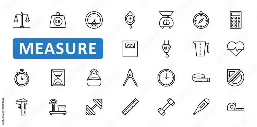 Measure icon set. measuring, measurement, ruler, scale, scales, tape ...