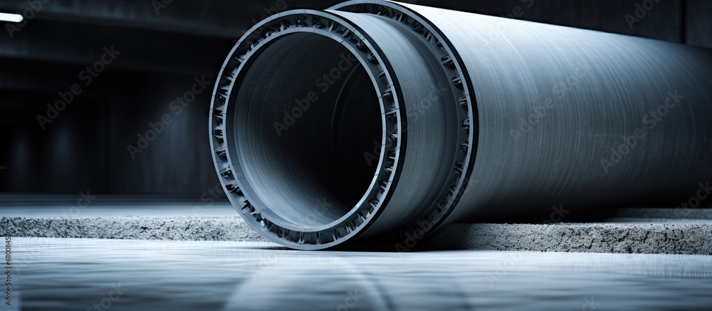 Large round deep concrete pipe hole with blurry foreground and white ...