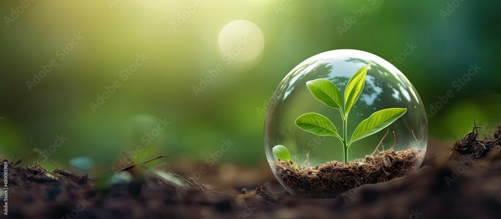 New growth on clear Earth symbolizes environmental protection and ...