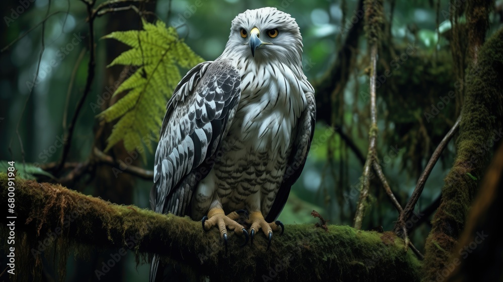 Zdjęcie Stock: Harpy Eagle perched on a tree branch in the dense ...