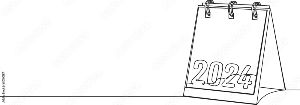 continuous single line drawing of year 2024 tear-off calendar, line art ...