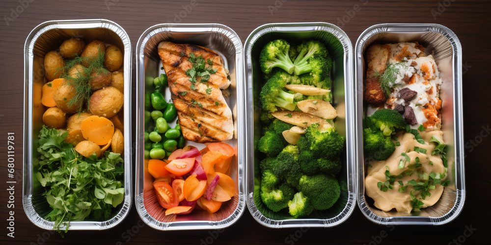 Lunches to go. Food grab and go. Ready-to-eat lunches in containers for ...