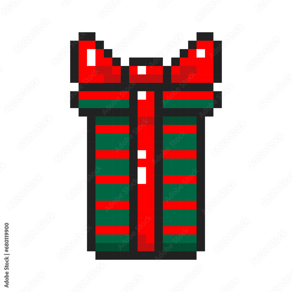 Pixel art present of gift box with bows, 8-bit present package. Pixel ...
